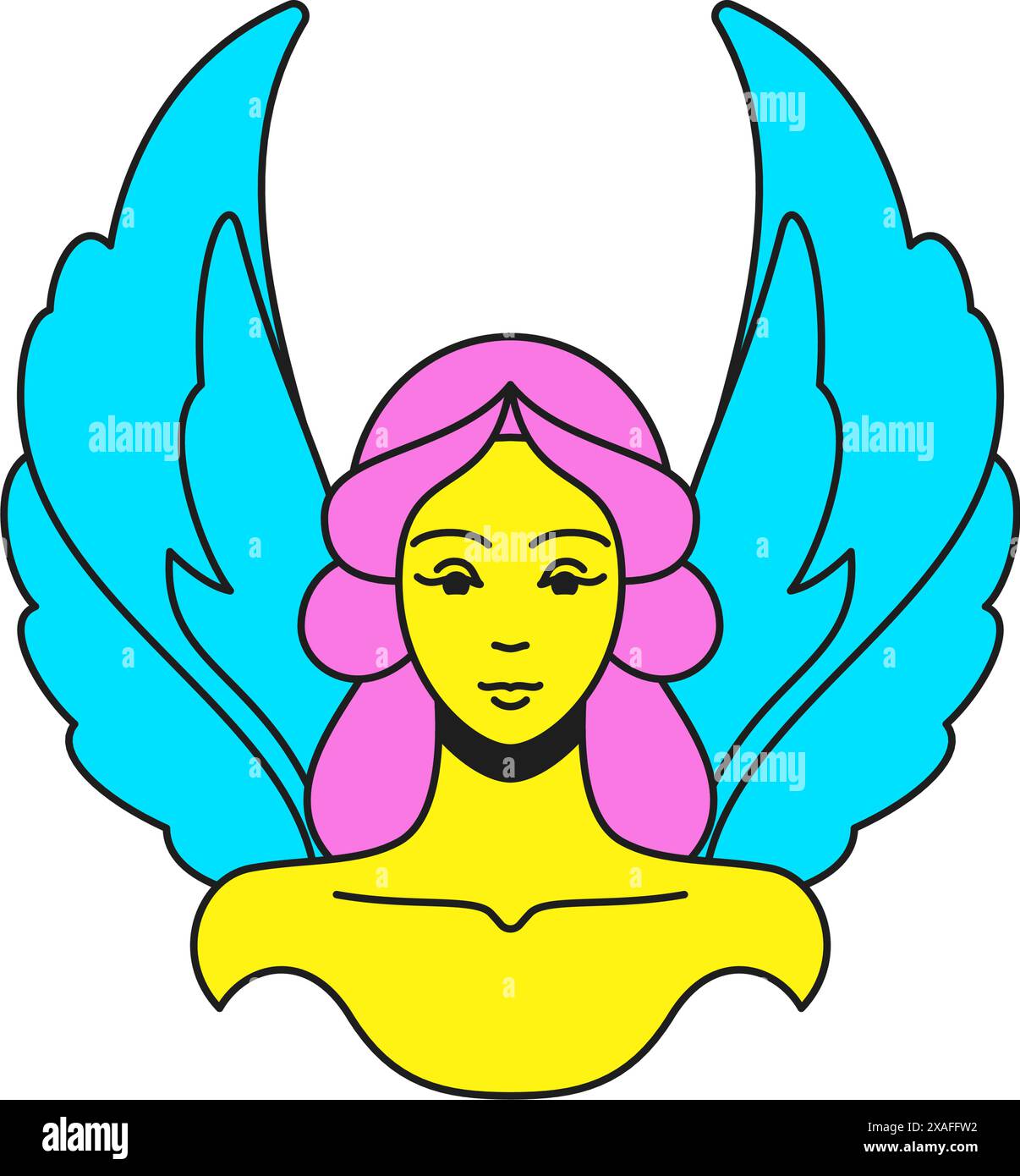 Y2k antique winged woman goddess portrait trendy groovy style icon ...