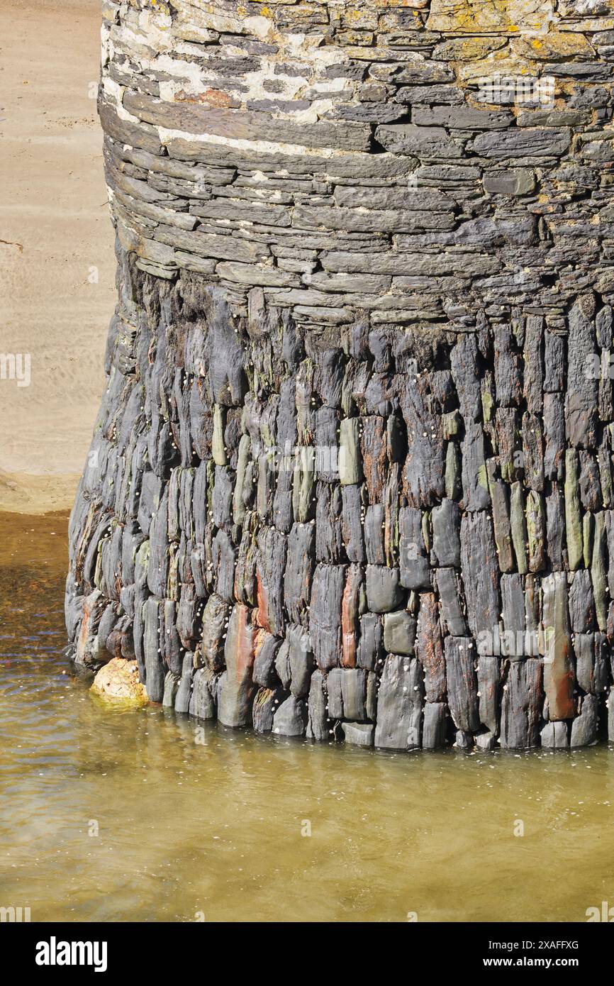Detail of an old wall; the harbour wall in Boscastle harbour, on the ...