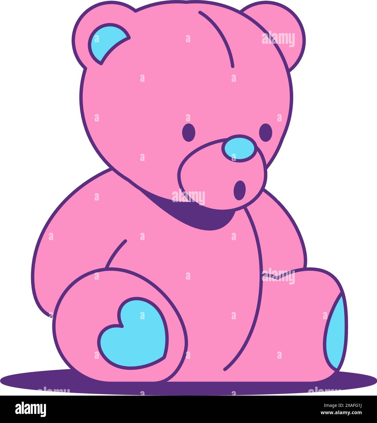 Y2k pink bear toy with heart paw romantic cartoon character groovy icon ...