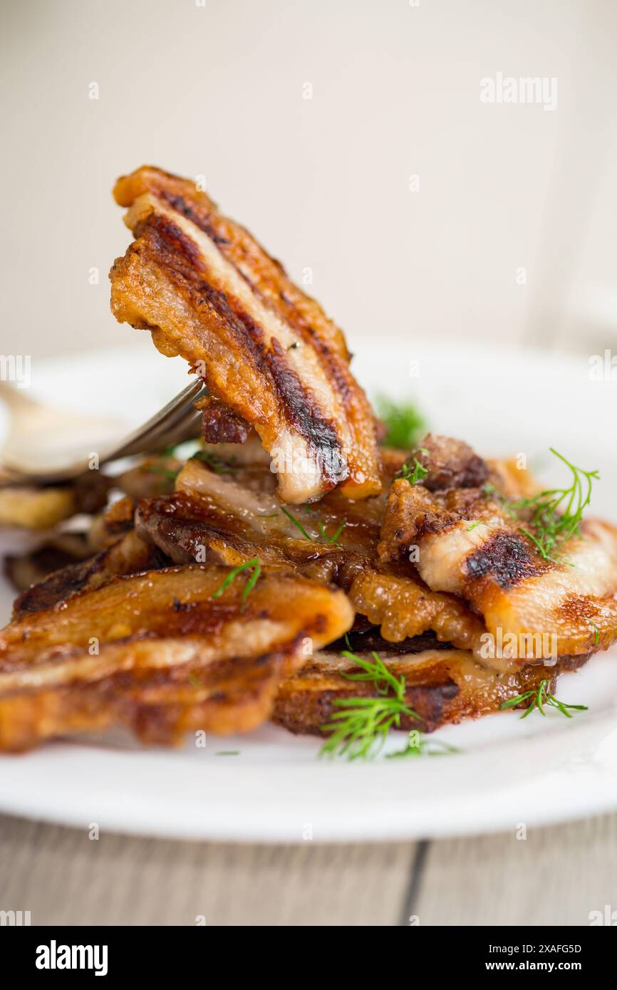Grilled slice salty pork hi-res stock photography and images - Alamy