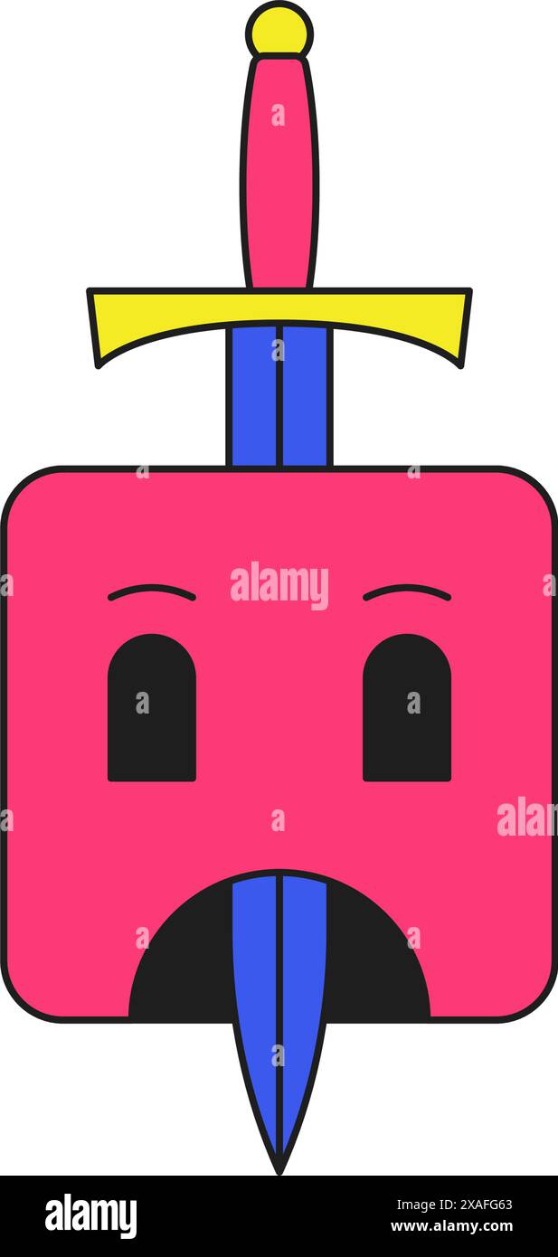 Y2k squared sad emoji with sword abstract psychedelic groovy icon ...