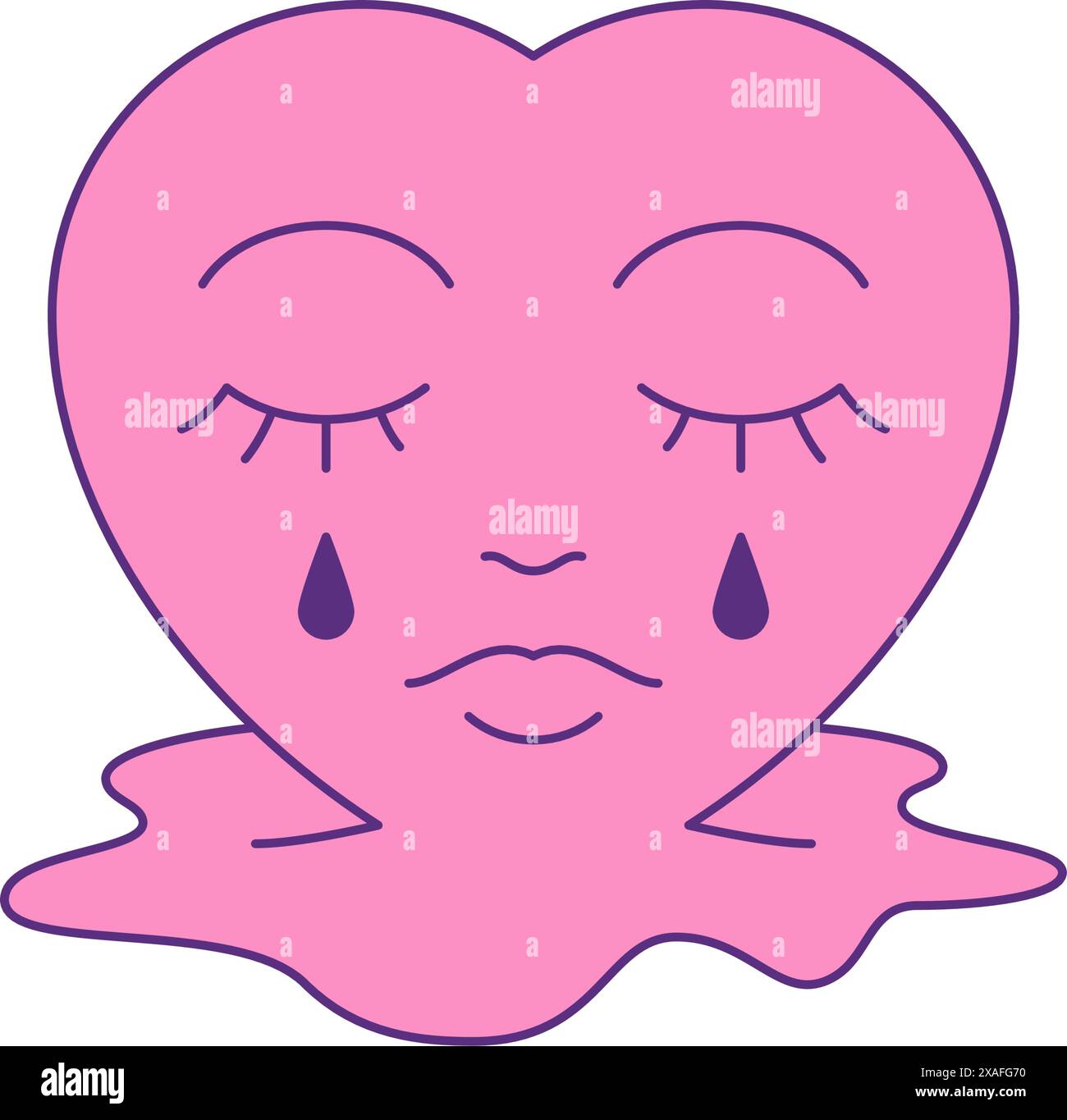 Y2k pink crying heart with tears drops puddle comic cartoon character ...