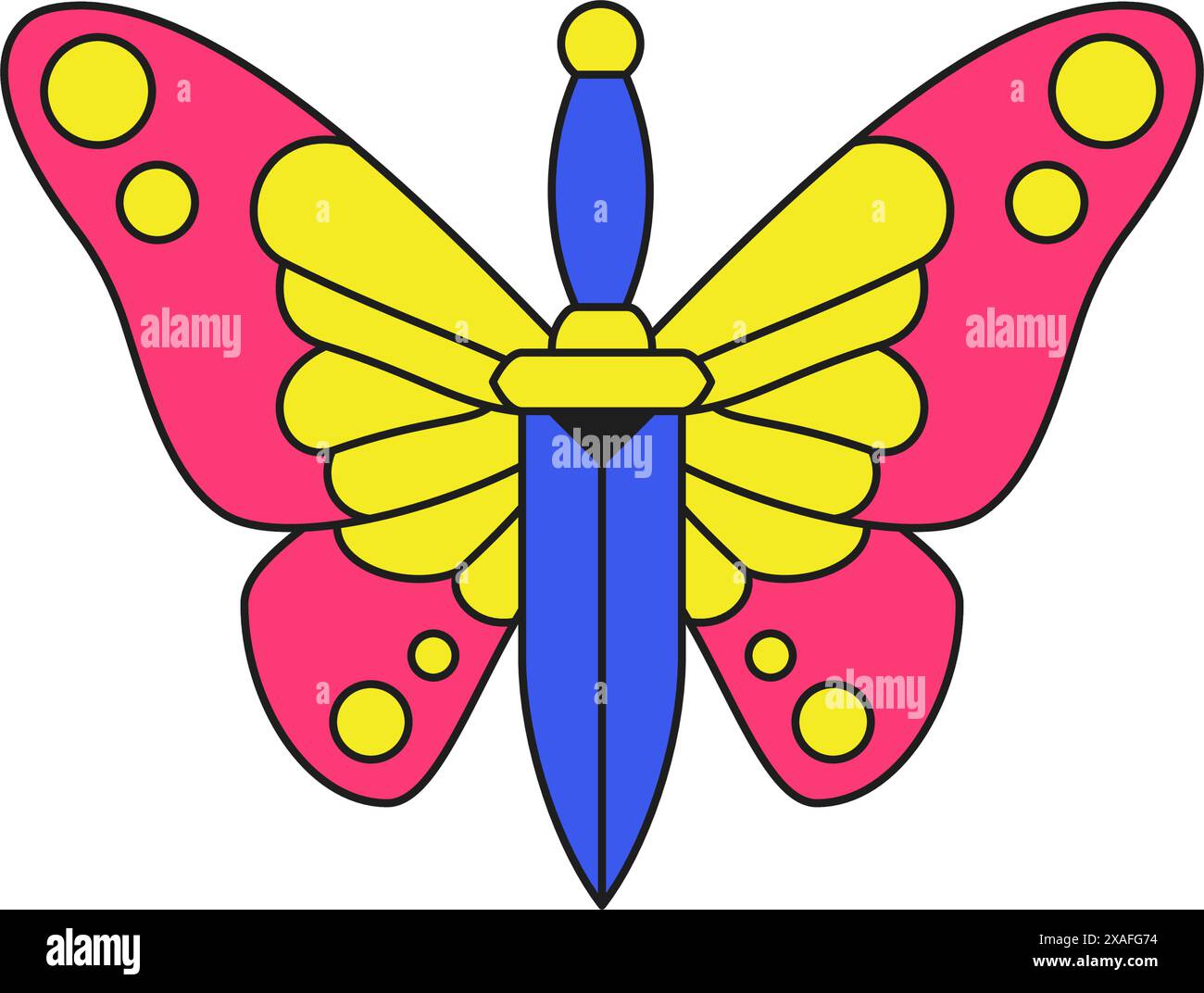 Beautiful butterfly with sword knife trendy sticker cartoon element y2k ...