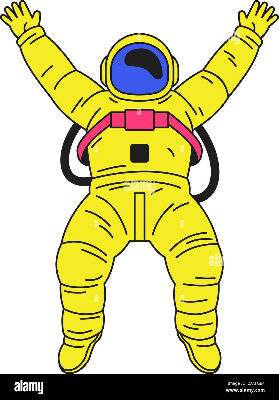 Y2k jumping astronaut in yellow spacesuit universe cosmos cartoon ...