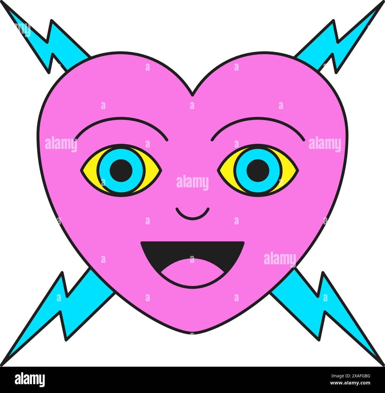 Y2k smiling pink heart with lightning comic cartoon character groovy ...