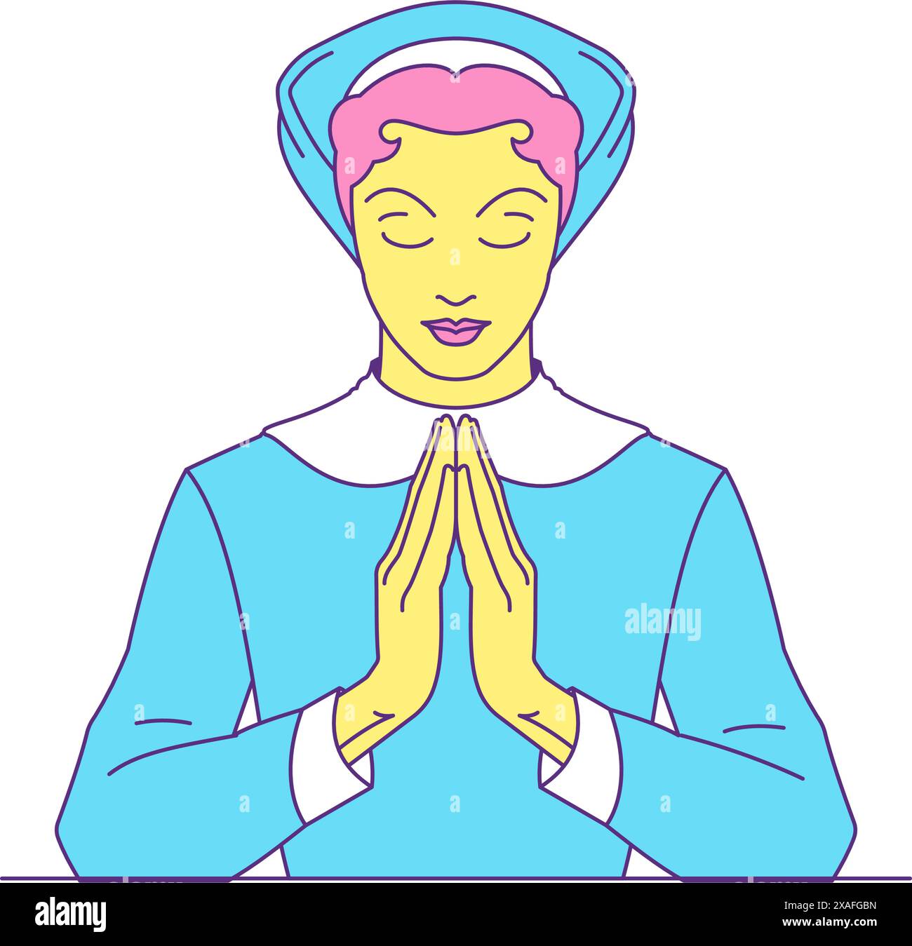 Y2k nun with praying hands pose spiritual religious cartoon character ...