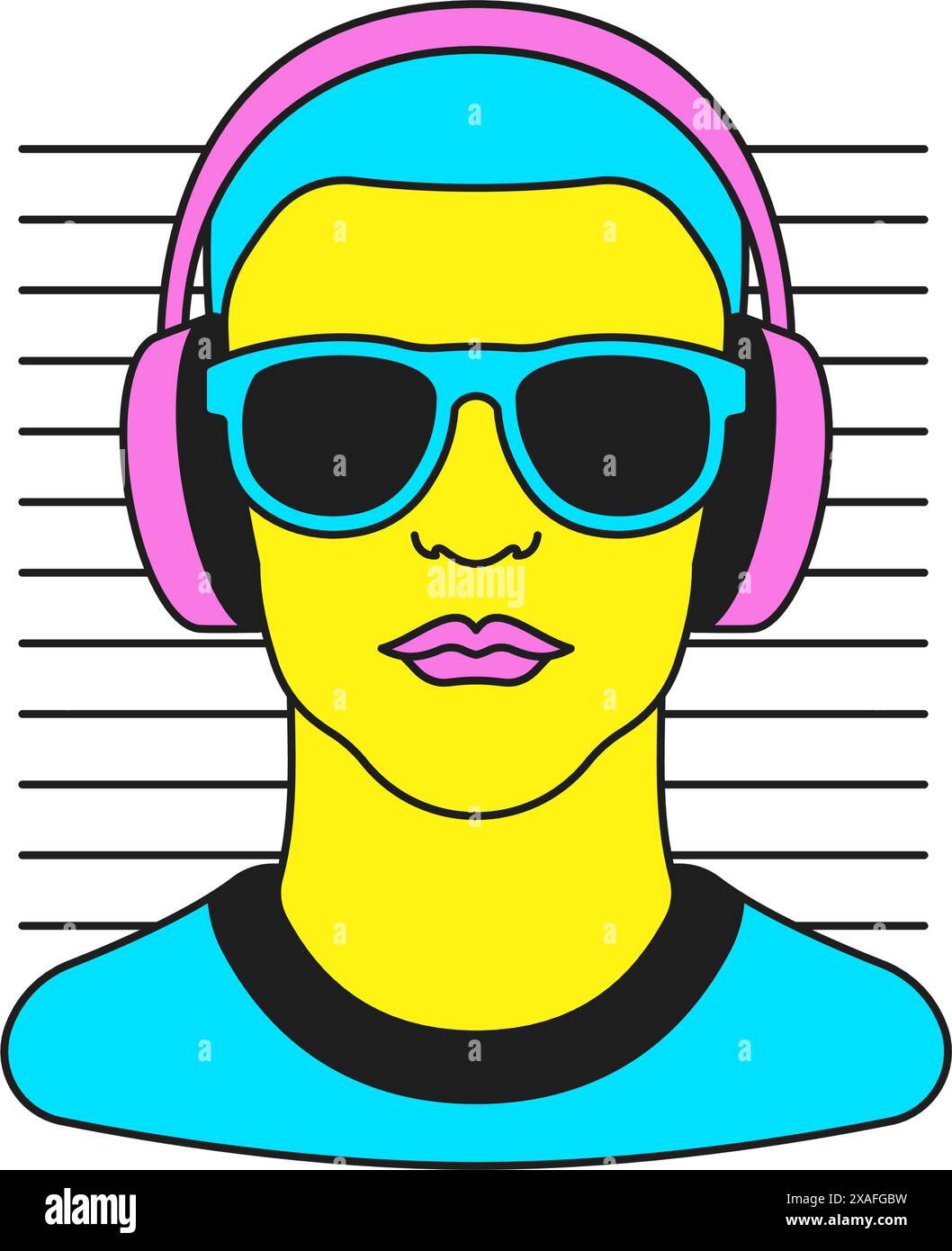 Y2k modern man in headphones and sunglasses DJ gamer portrait groovy ...