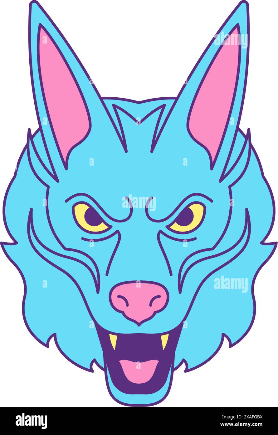 Y2k angry canine wolf surreal monster head cartoon character groovy ...
