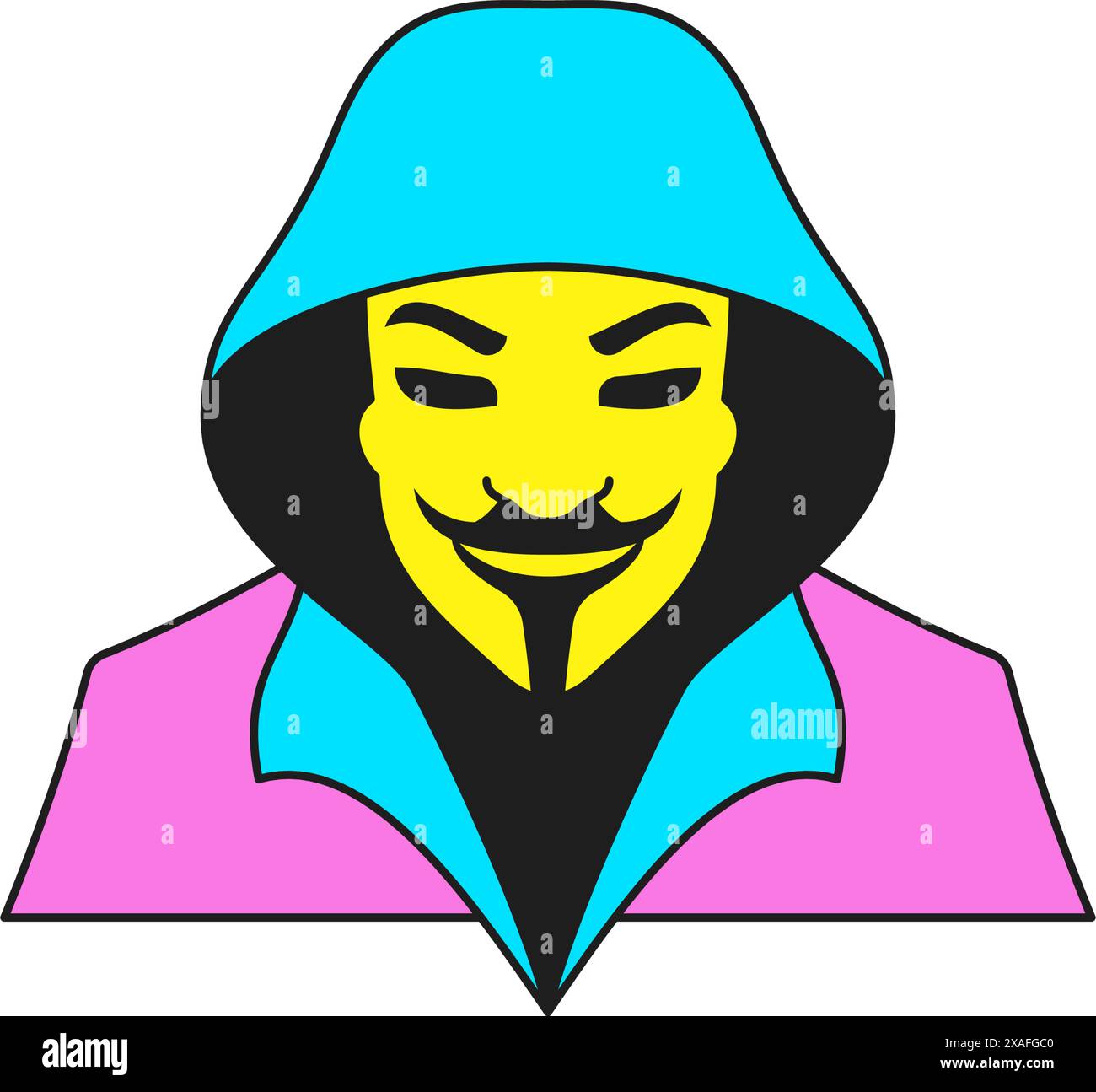 Y2k smiling man in hood Halloween creepy criminal cartoon character ...