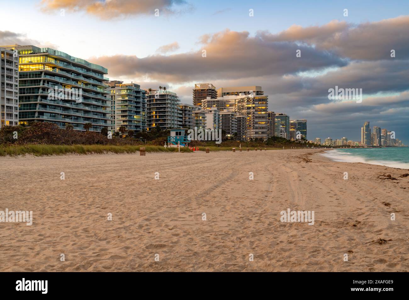 Skyline of buildings at Surfside Beach in Miami, United States Stock ...