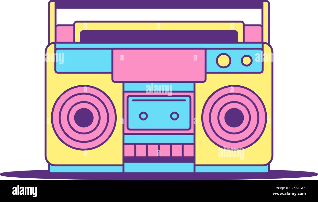Y2k vintage tape record player music audio broadcasting cartoon element ...