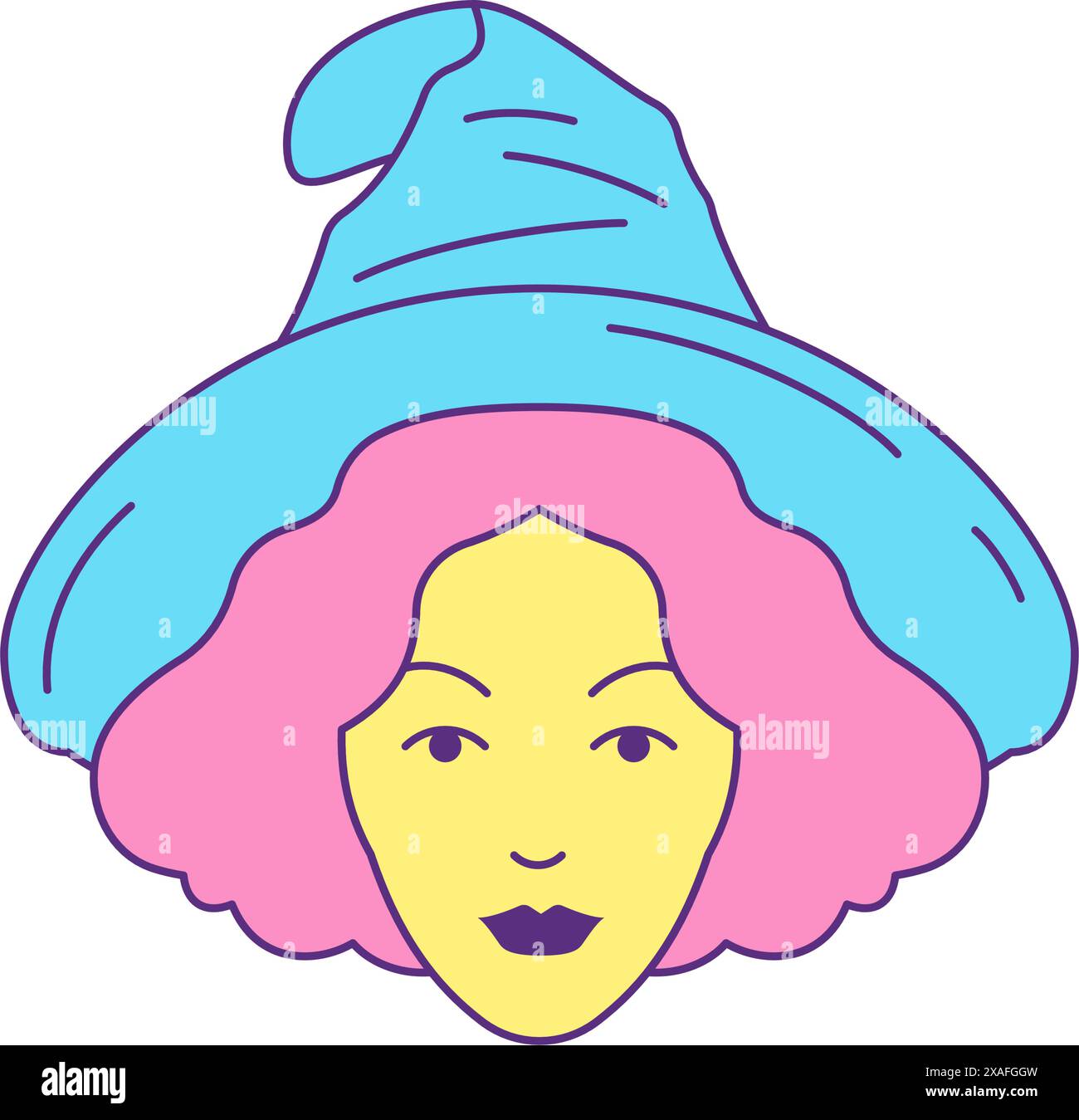 Y2k woman witch Halloween sorceress in hat portrait cartoon groovy ...