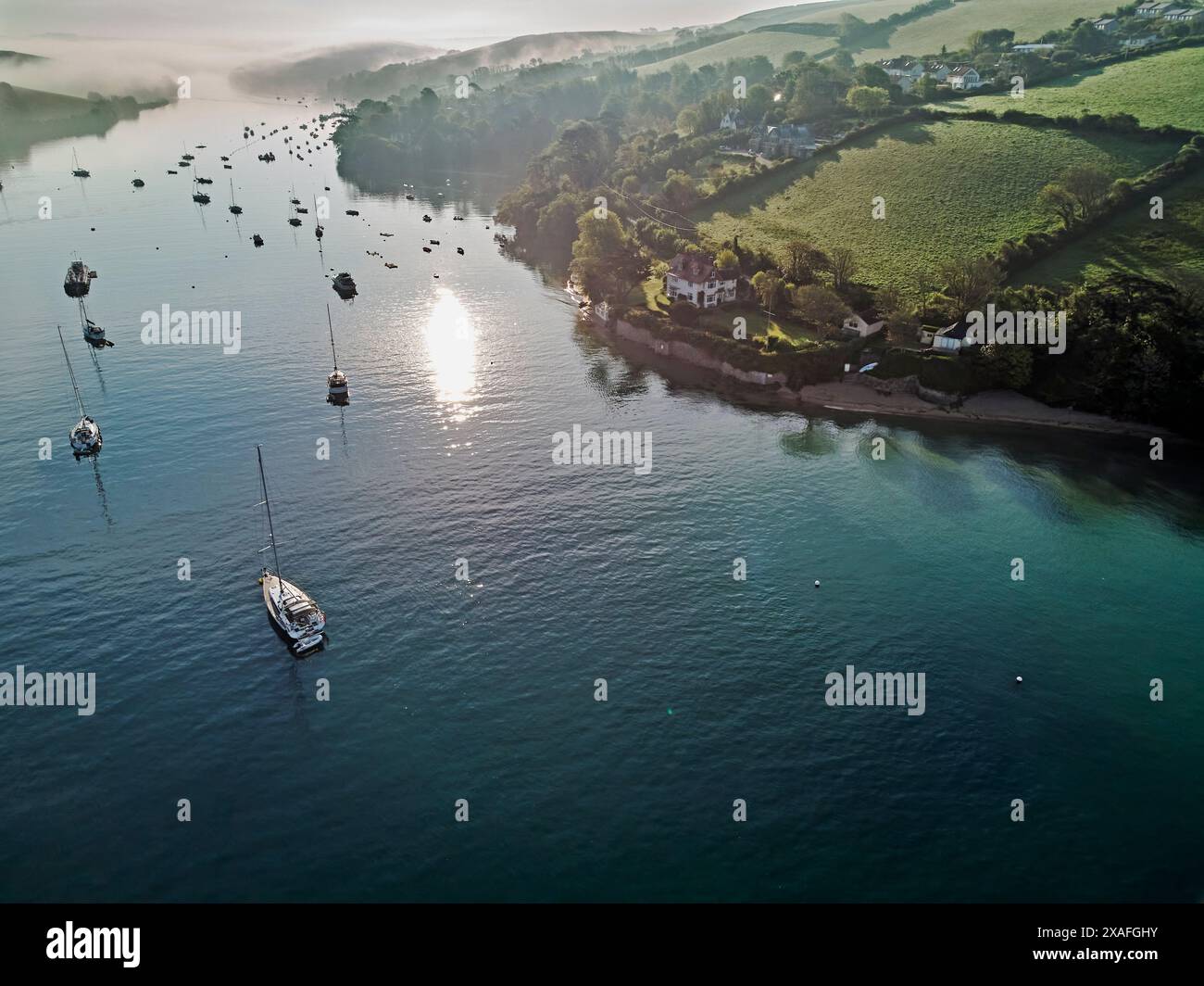 An aerial view of the Kingsbridge Estuary at Salcombe in the early ...