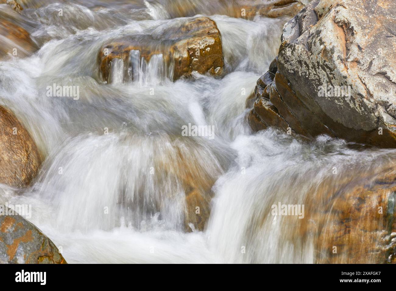 Water flowing over and around rocks in a stream, in Welcombe Mouth ...