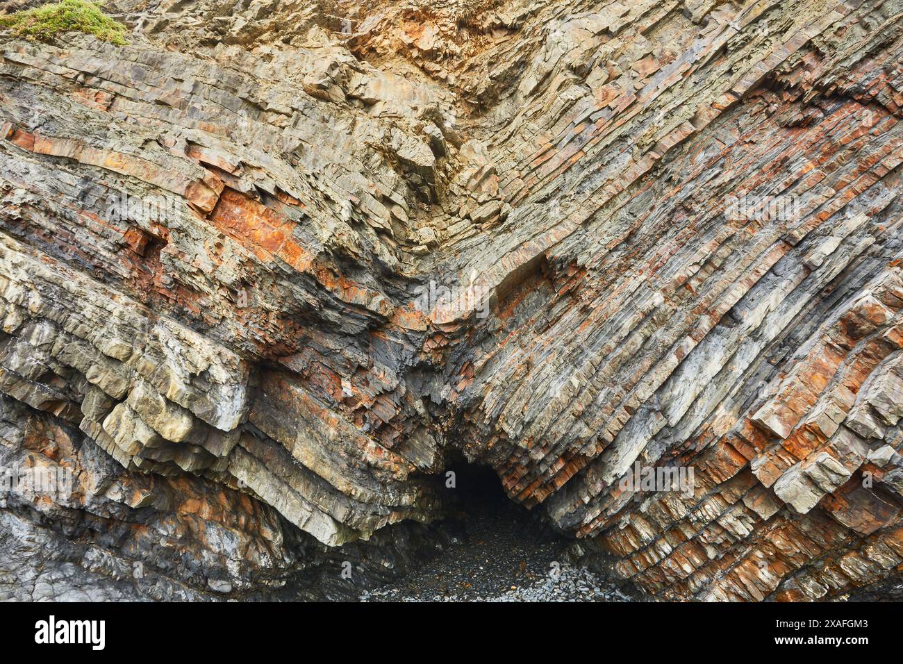 A close-up of sedimentary coastal cliffs at Welcombe Mouth, Hartland ...