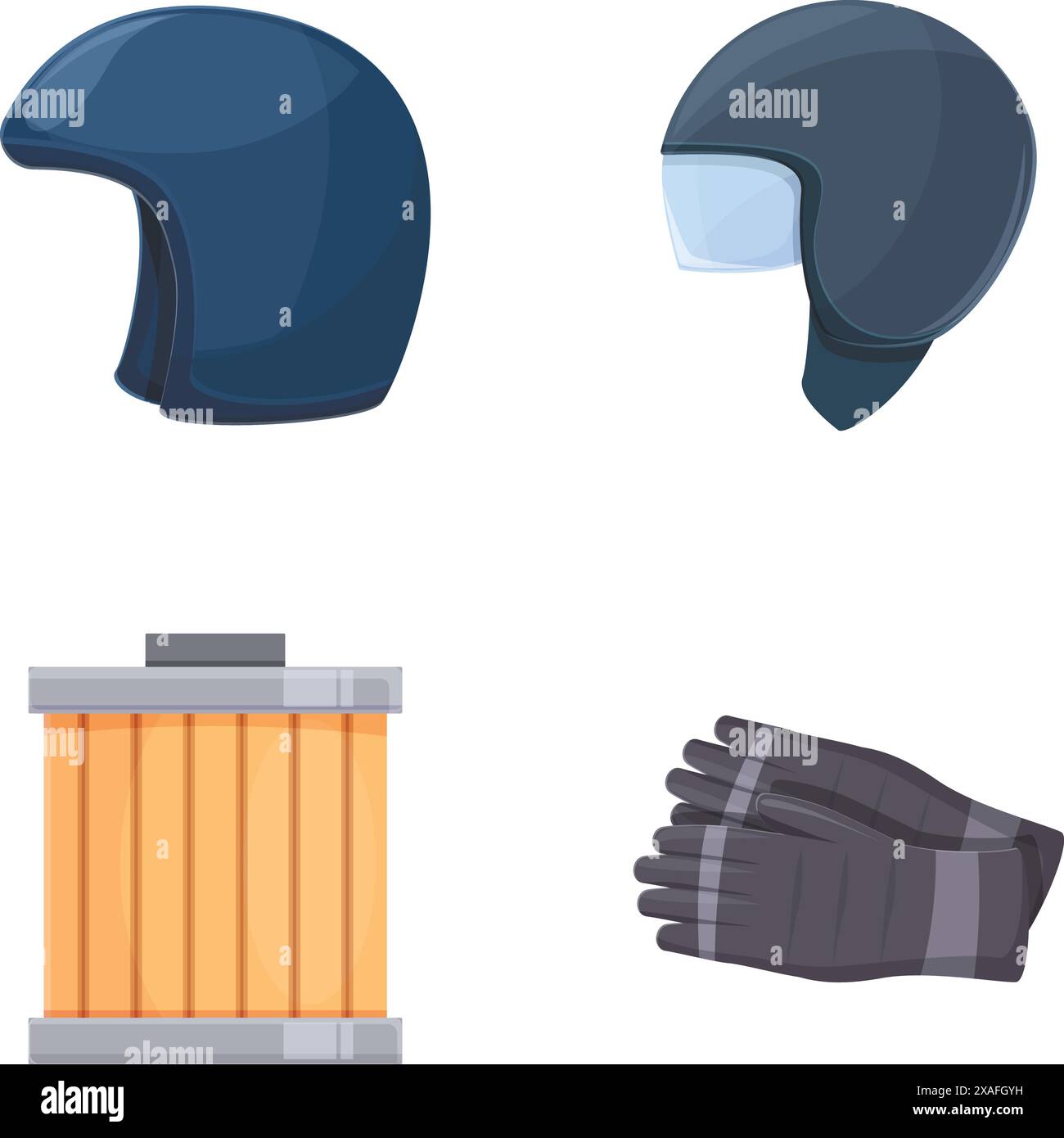 Motorcycle accessory icons set cartoon vector. Motorcycle gear and ...