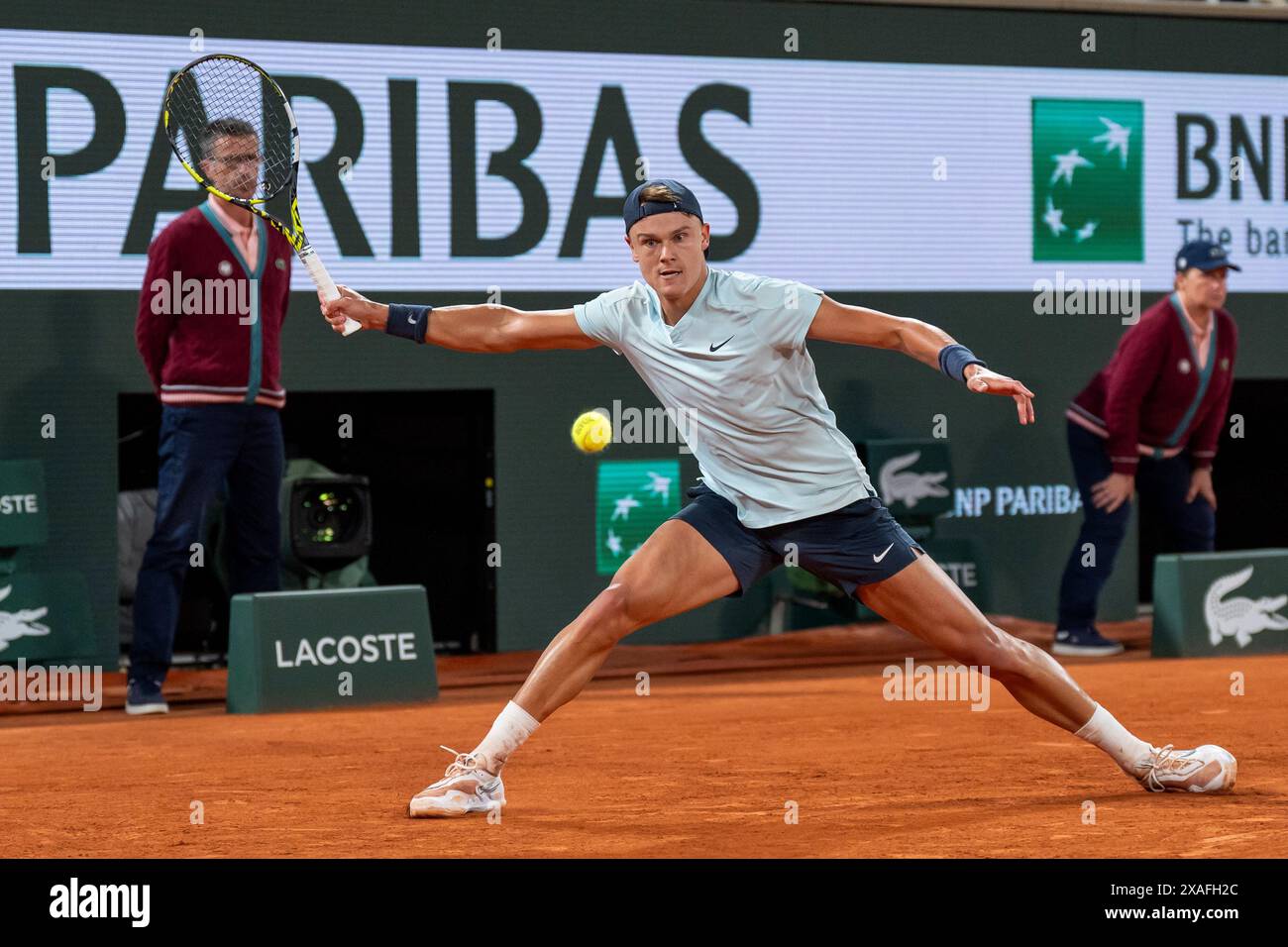 PARIS, FRANCE - JUNE 4: Holger Rune of Denmark in action during Day 9 ...