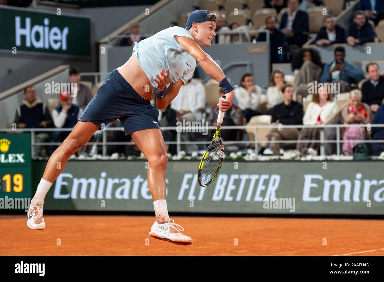 PARIS, FRANCE - JUNE 4: Holger Rune of Denmark in action during Day 9 ...