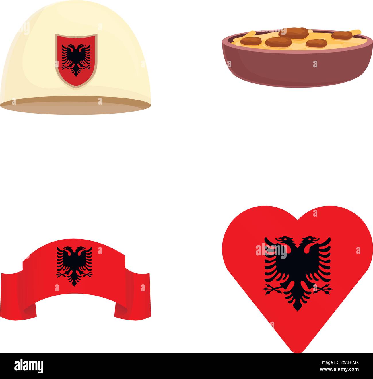 Albania symbol icons set cartoon vector. Various symbol of albania ...