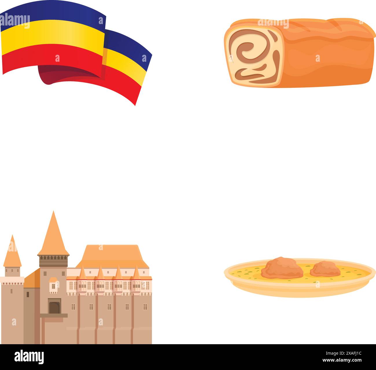 Romania symbol icons set cartoon vector. Various attraction of romania ...