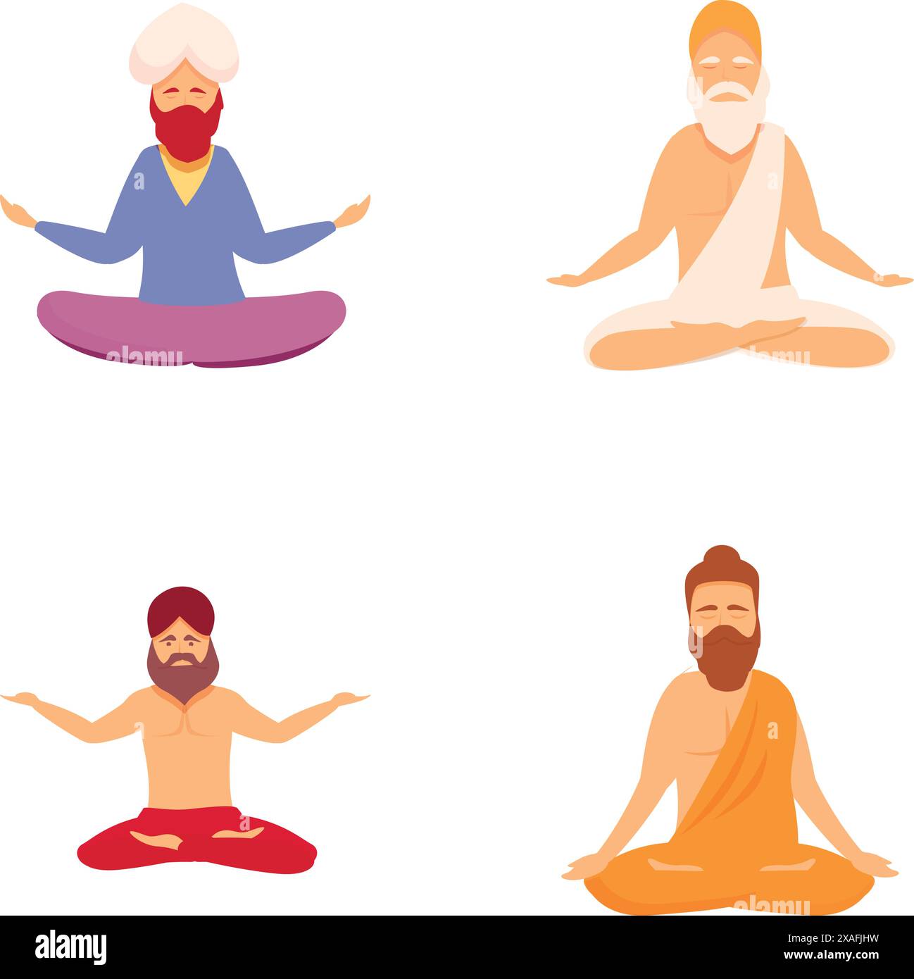 Yogi man icons set cartoon vector. Meditating man in yoga lotus pose ...