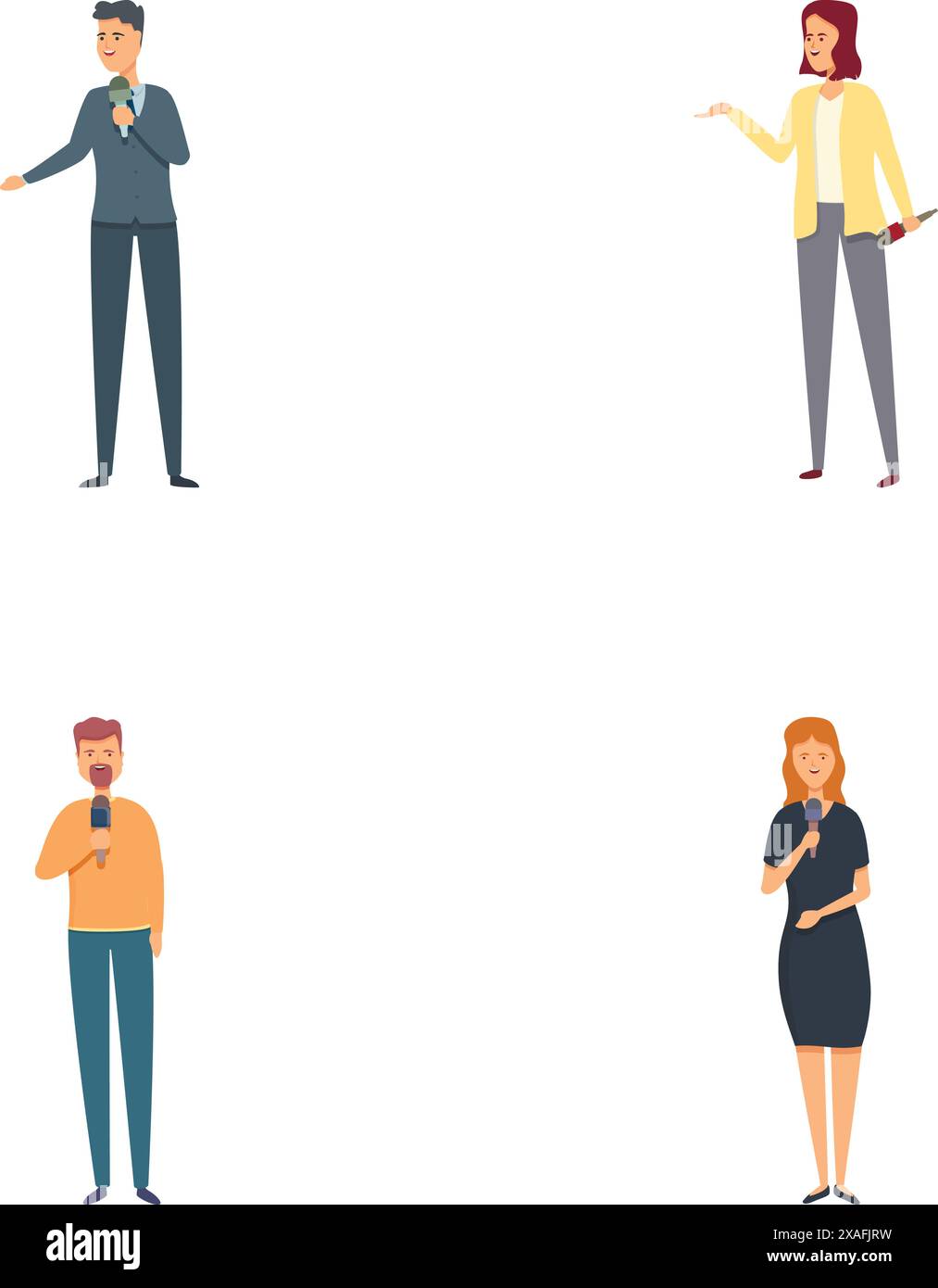 Journalism Icons Set Cartoon Vector Man And Woman Journalist