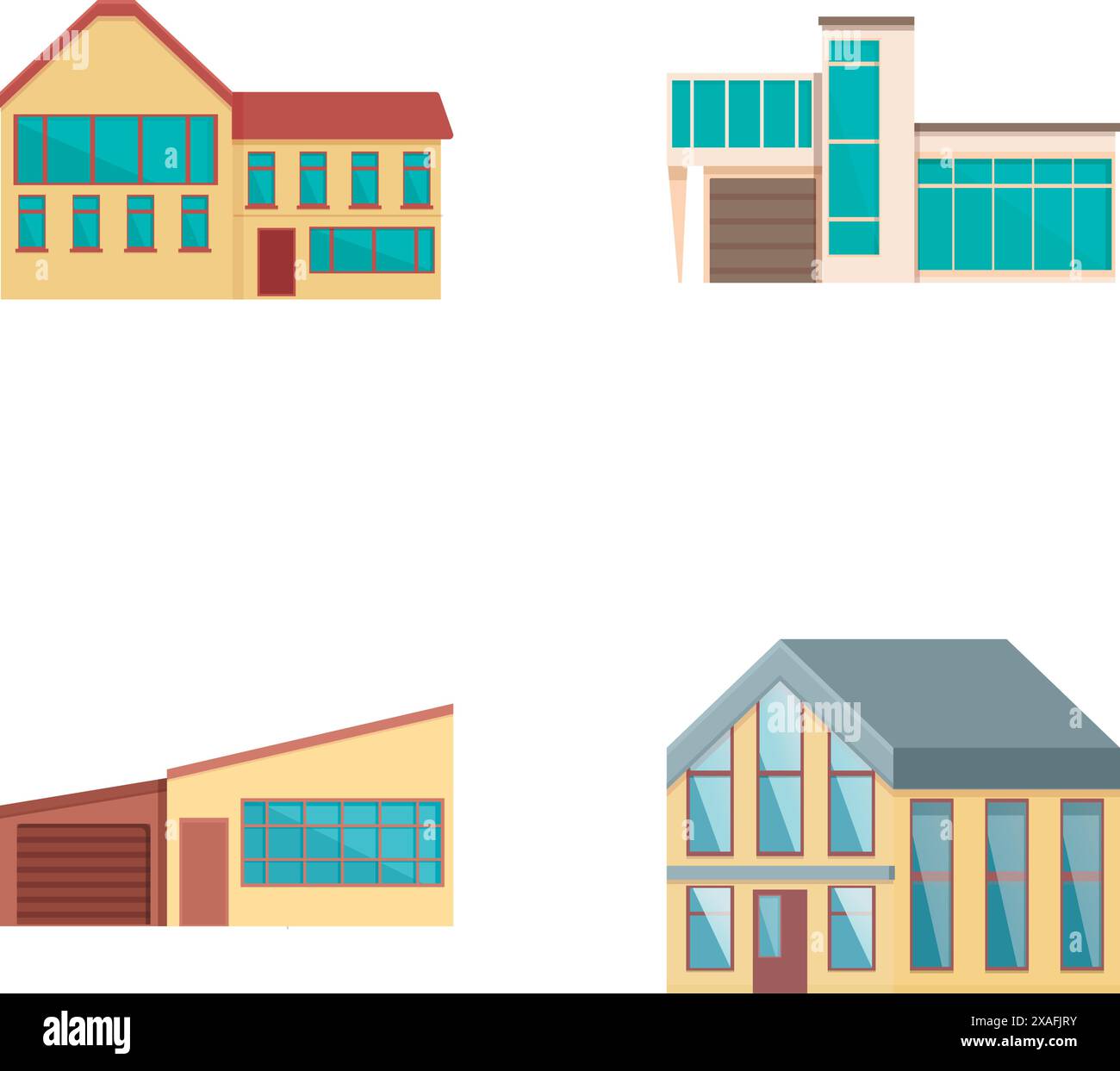 House building icons set cartoon vector. Residential urban or suburban house. Exterior ...
