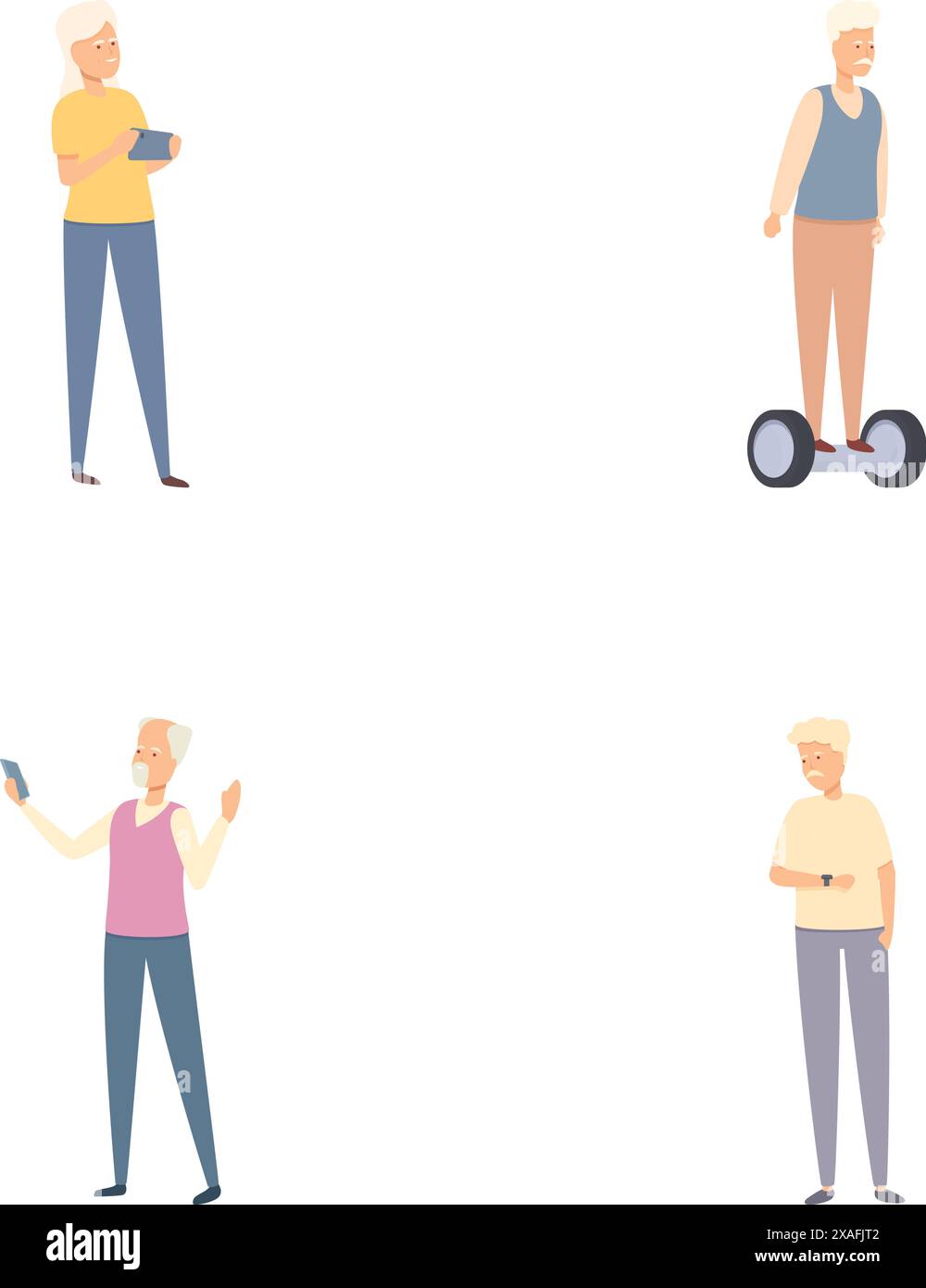 Active elderly icons set cartoon vector. Modern grandparent actively ...