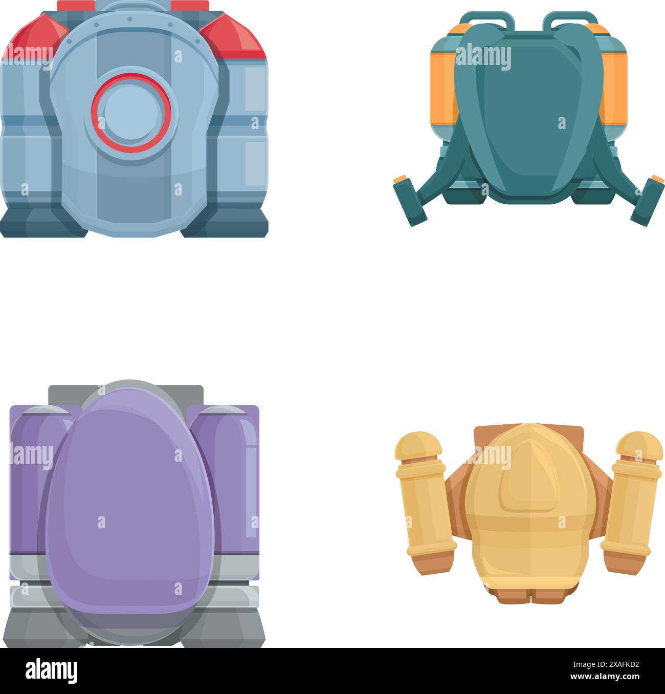 Jet pack icons set cartoon vector. Equipment for personal air flight ...