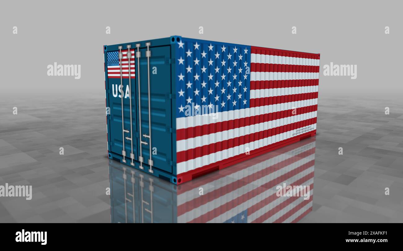 USA export production and import cargo containers in row business ...