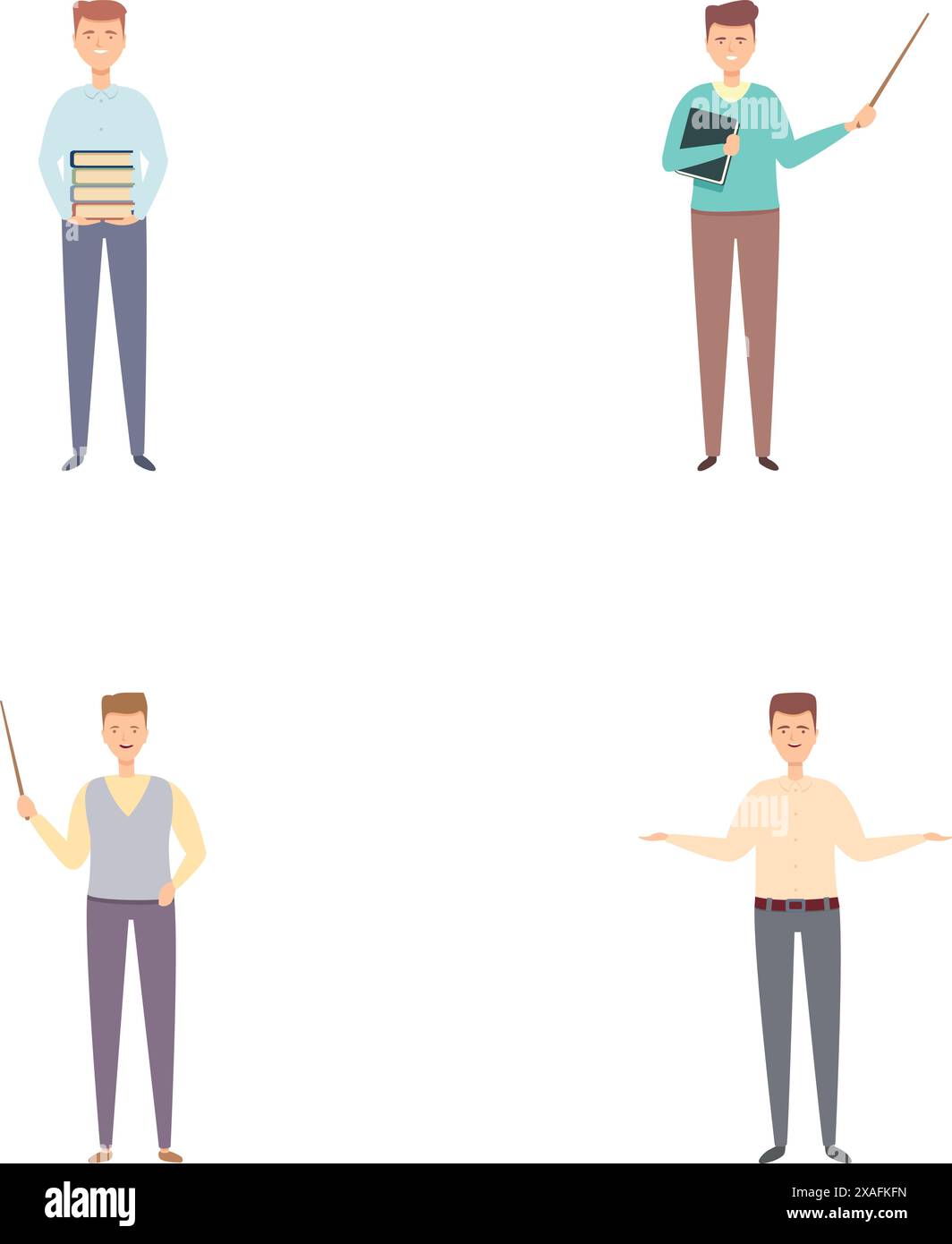 Teacher icons set cartoon vector male teacher conducting lesson ...