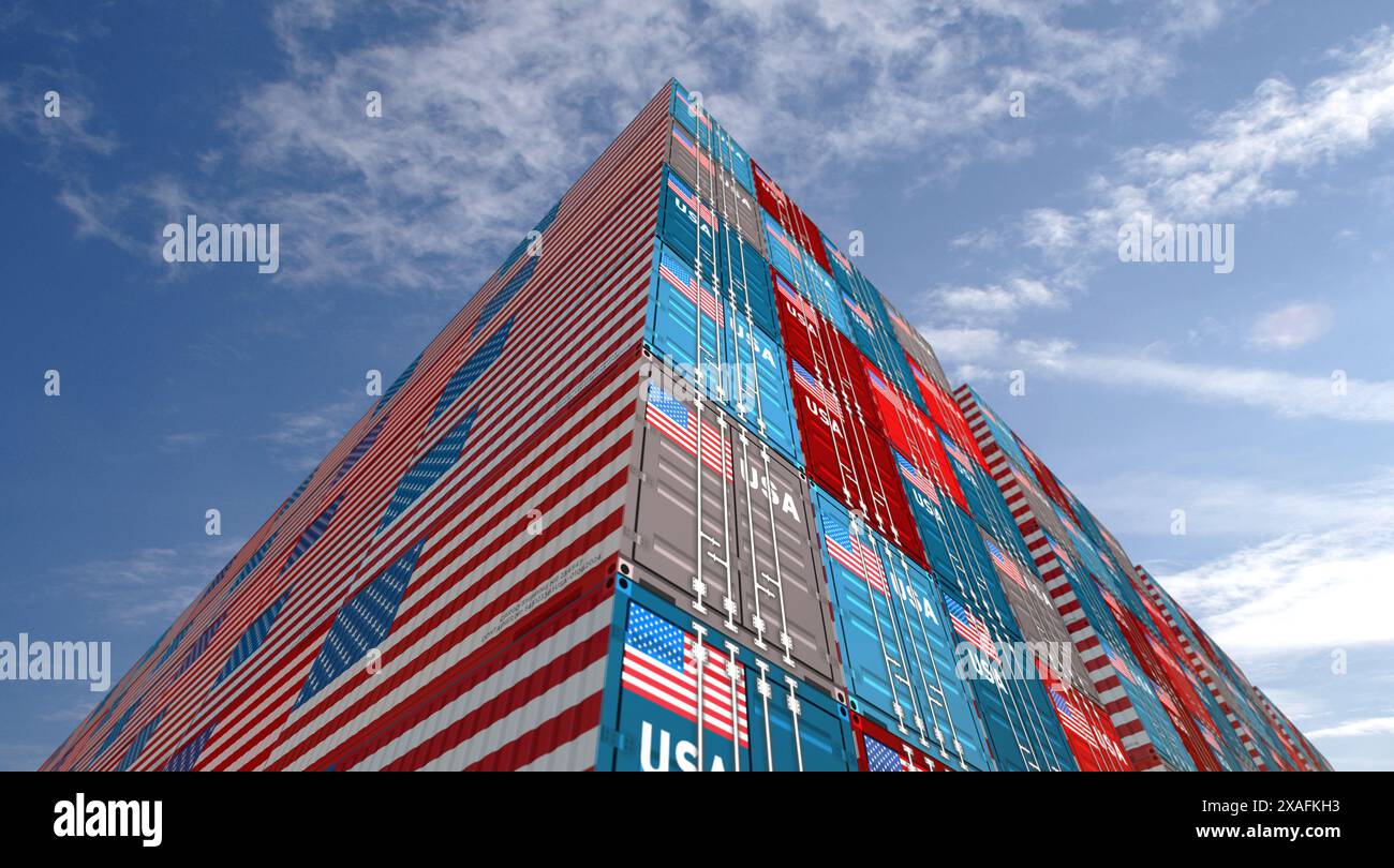 USA export production and import cargo containers in row business ...