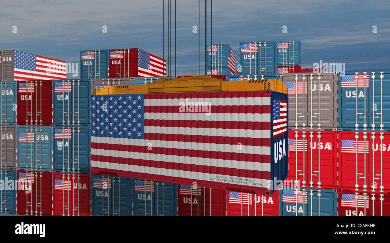 USA export production and import containers cargo crane. Business concept of transport, loading ...