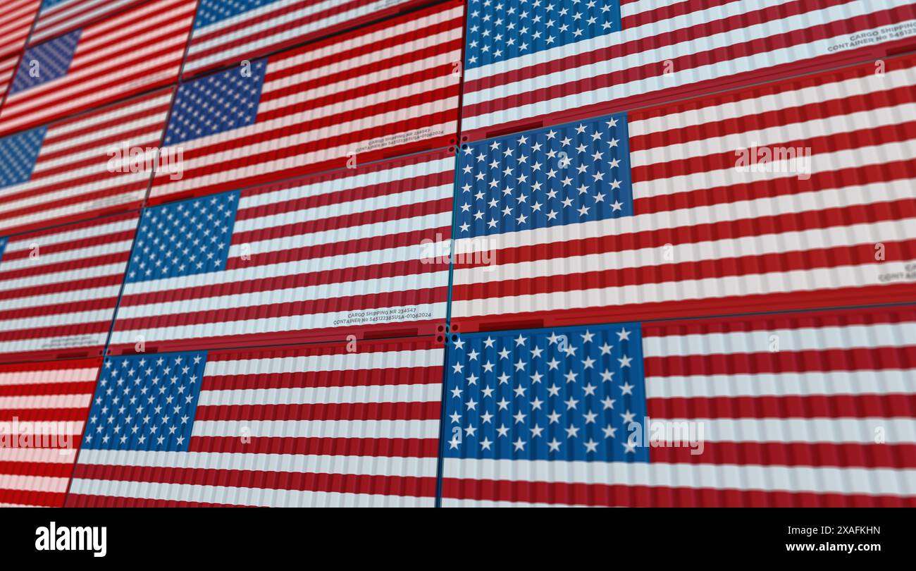 USA export production and import cargo containers in row business ...