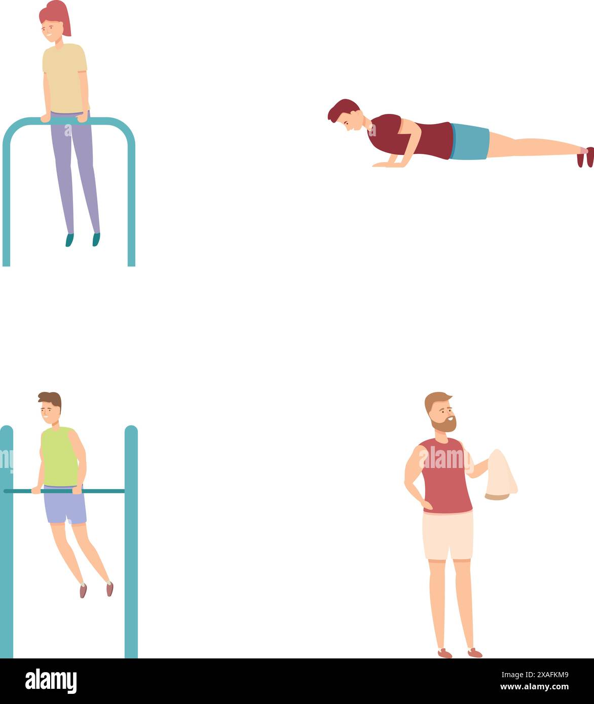 Outdoor training icons set cartoon vector. People workout at outdoor ...
