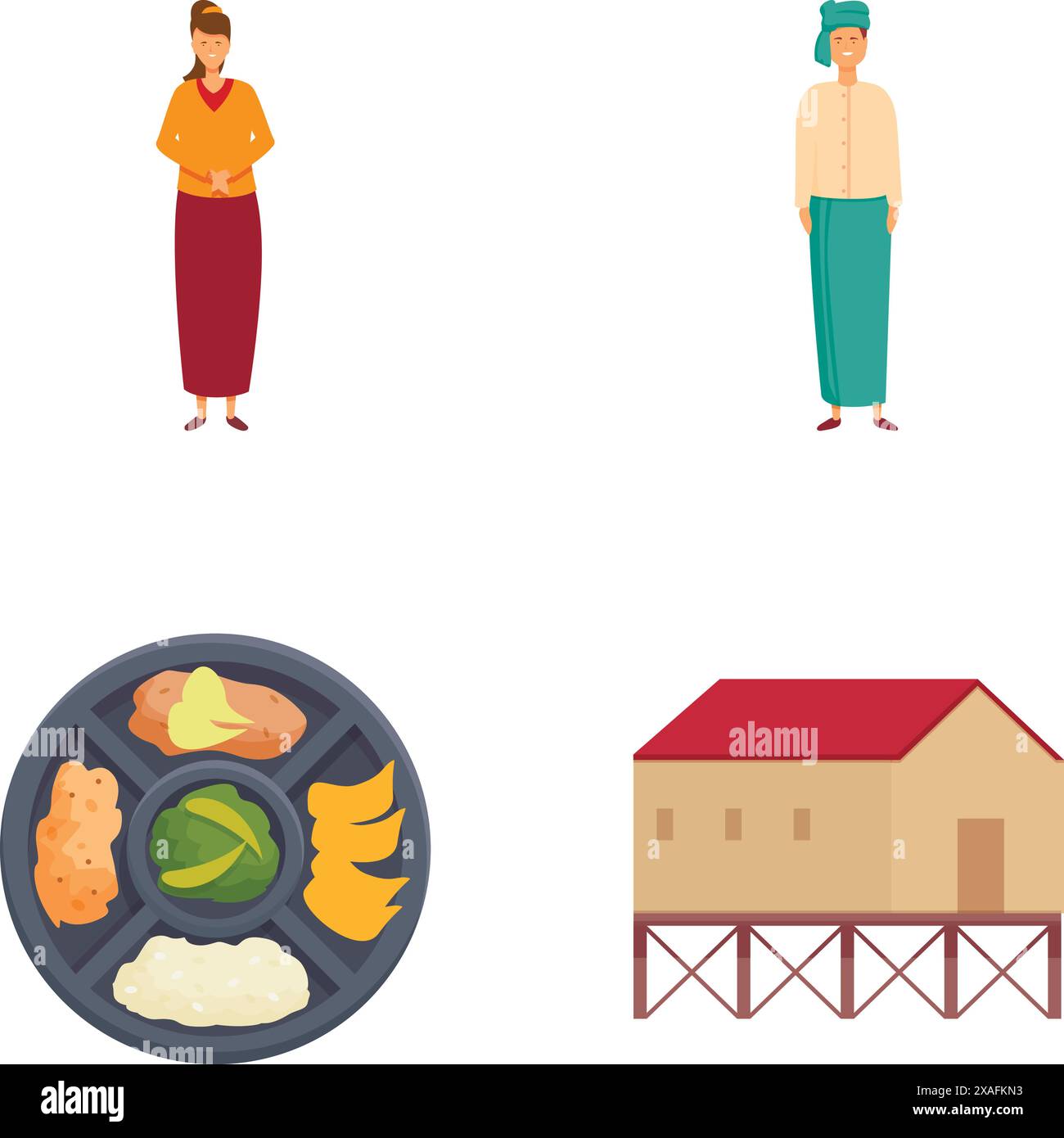 Burma icons set cartoon vector. Republic of union of myanmar. Southeast ...