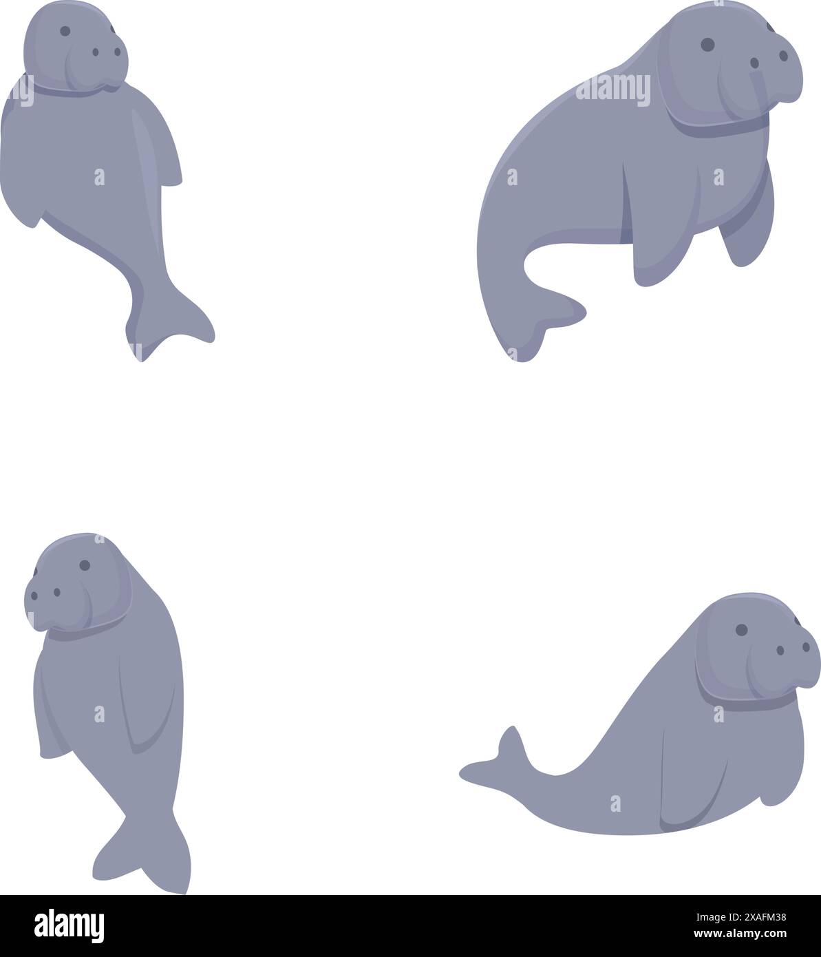 Illustration of four playful cartoon manatees in various poses ...