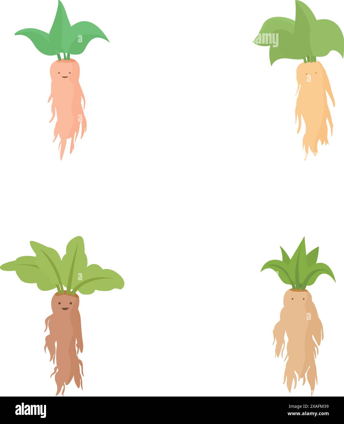 Collection of four cute and colorful mandrake characters isolated on a ...
