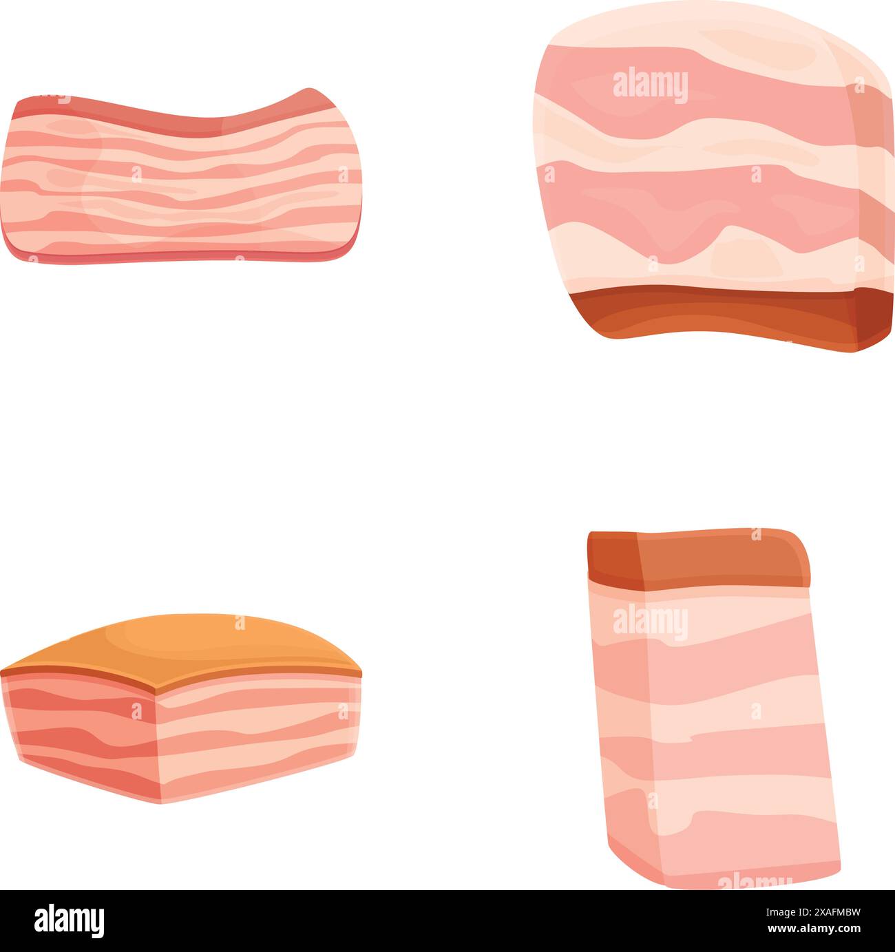 Vector illustrations of various cuts and styles of bacon, isolated on a ...