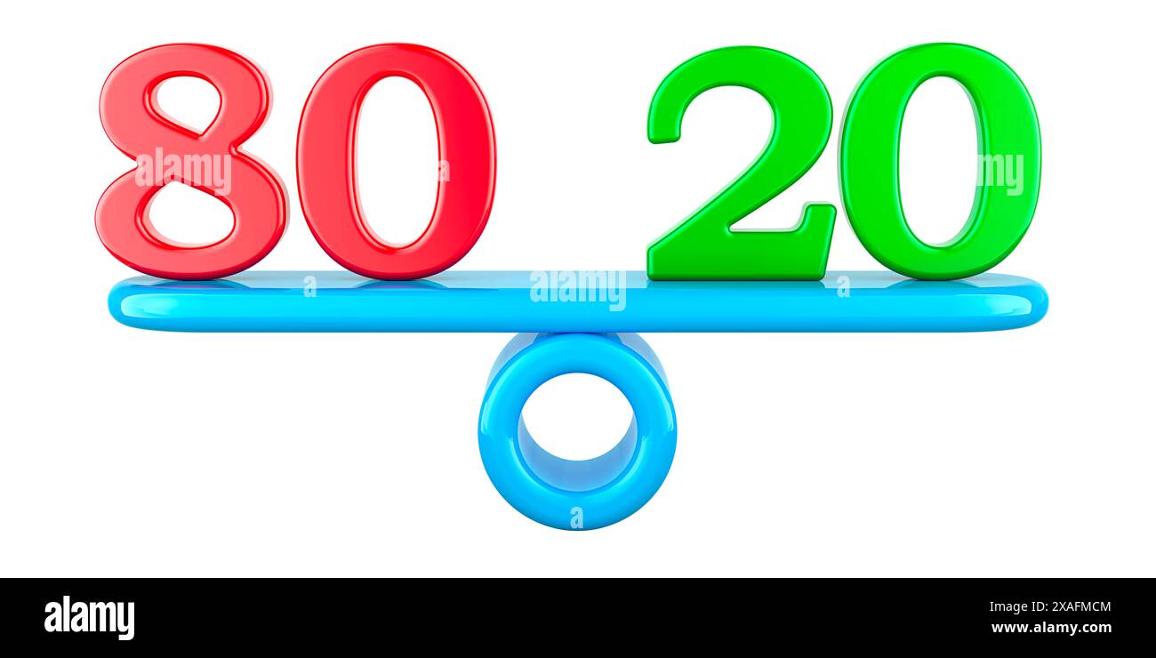 Pareto principle 80 on 20 effort and result. 3D rendering isolated on ...