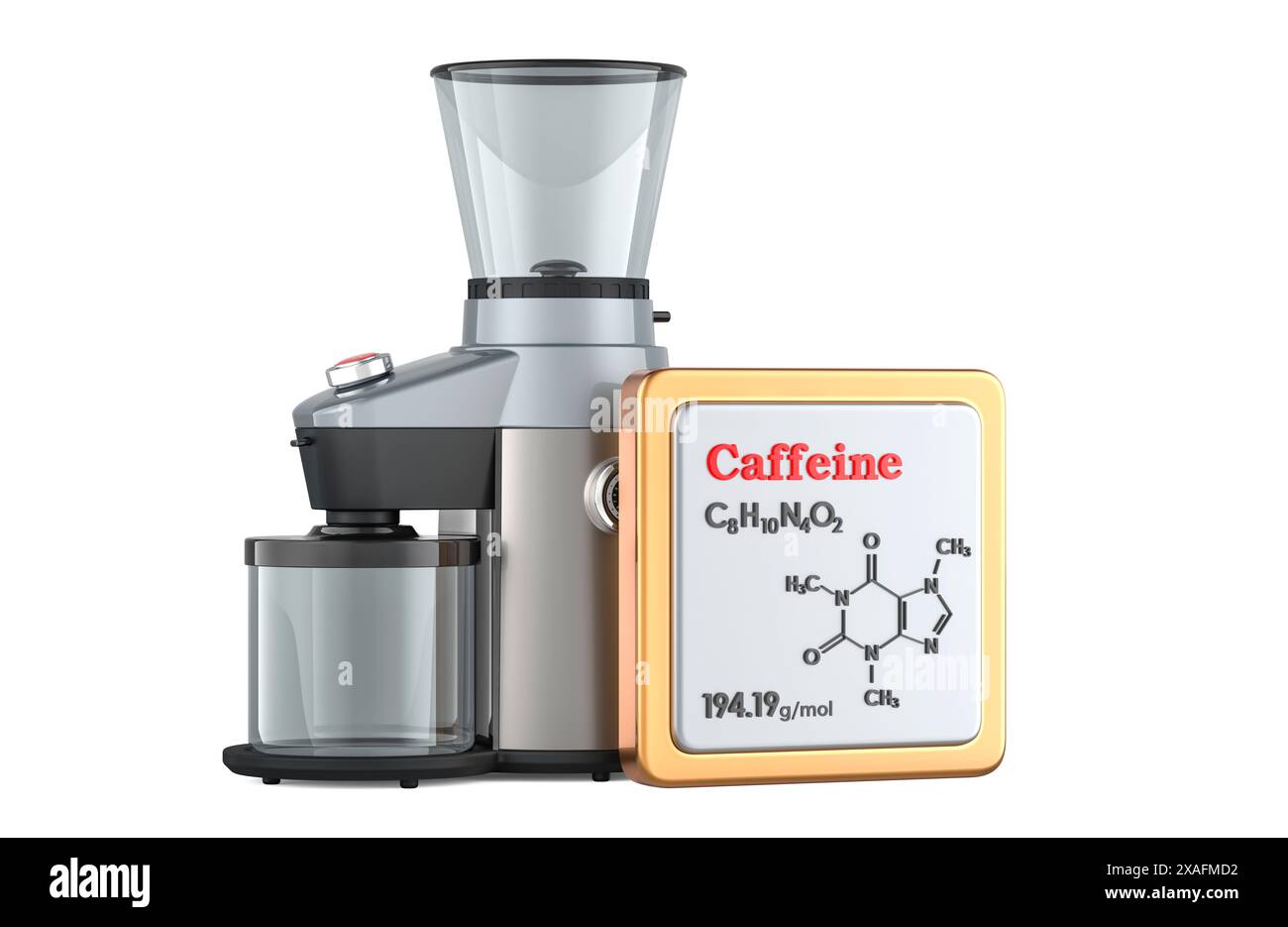 Electric coffee grinder and caffeine Icon with chemical formula ...