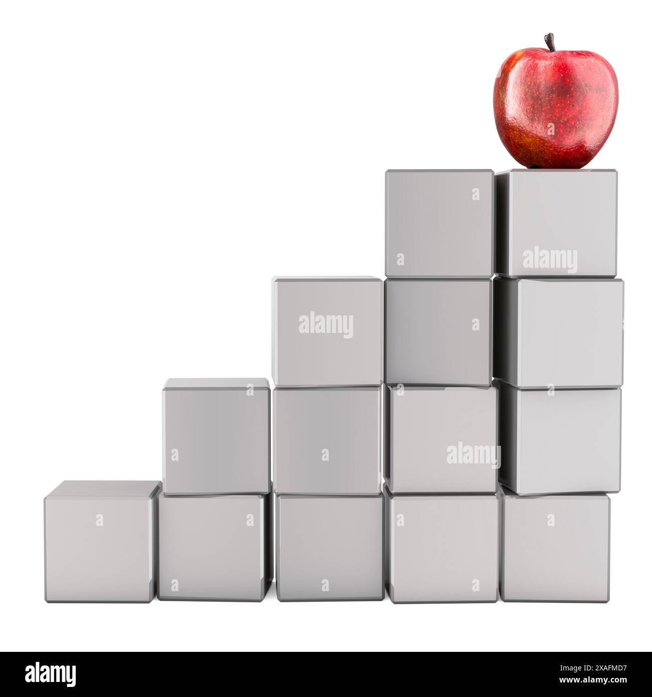 Bar chart from cubes with an apple on top. Business success concept. 3D ...