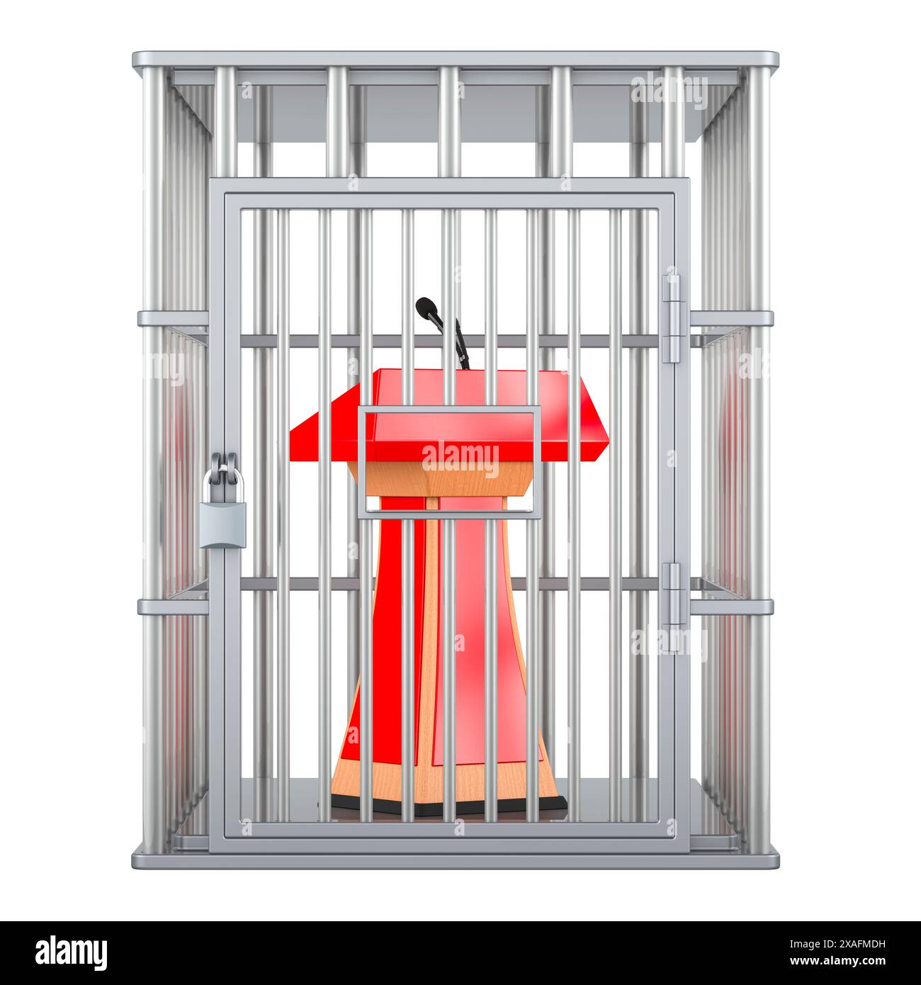 Tribuna with microphone inside cage, prison cell. Political prisoner ...