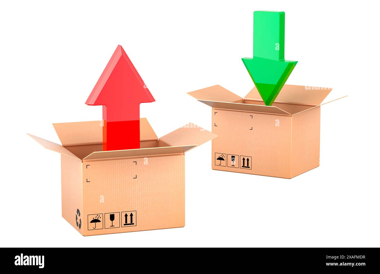 Sending and receiving the parcel, concept. Cardboard boxes with ...