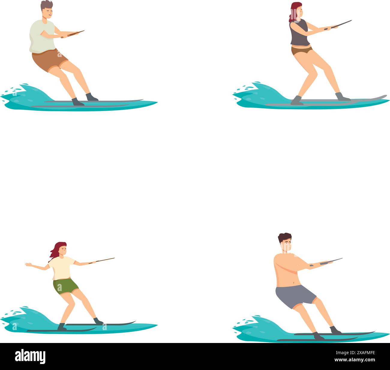 Illustrations of people with various body types surfing, showcasing ...