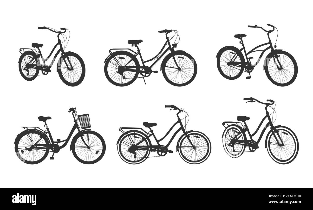 Classic bicycle silhouettes, Female bike silhouette, Vintage bicycle ...