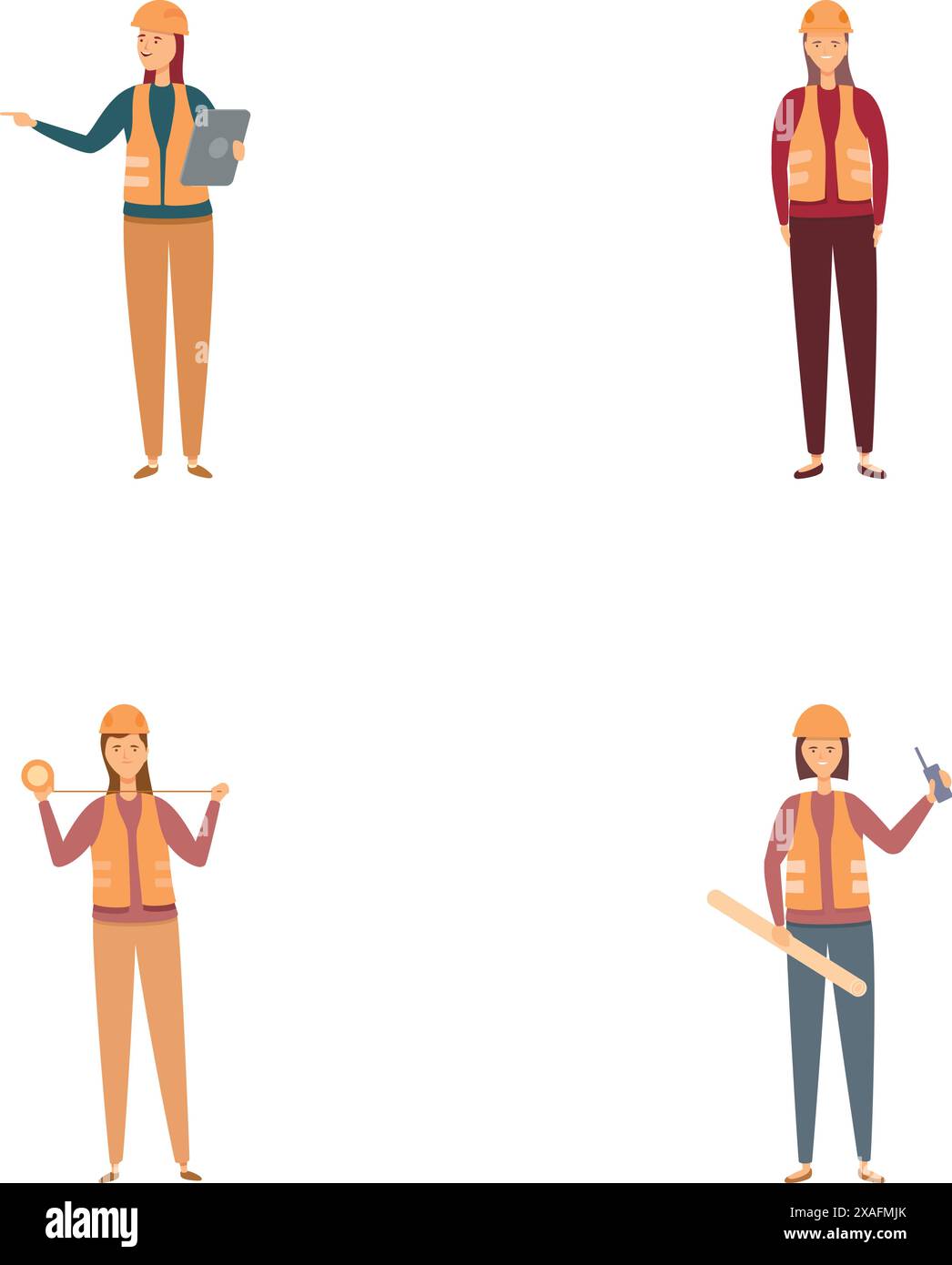 Collection of vector illustrations featuring a woman in various ...