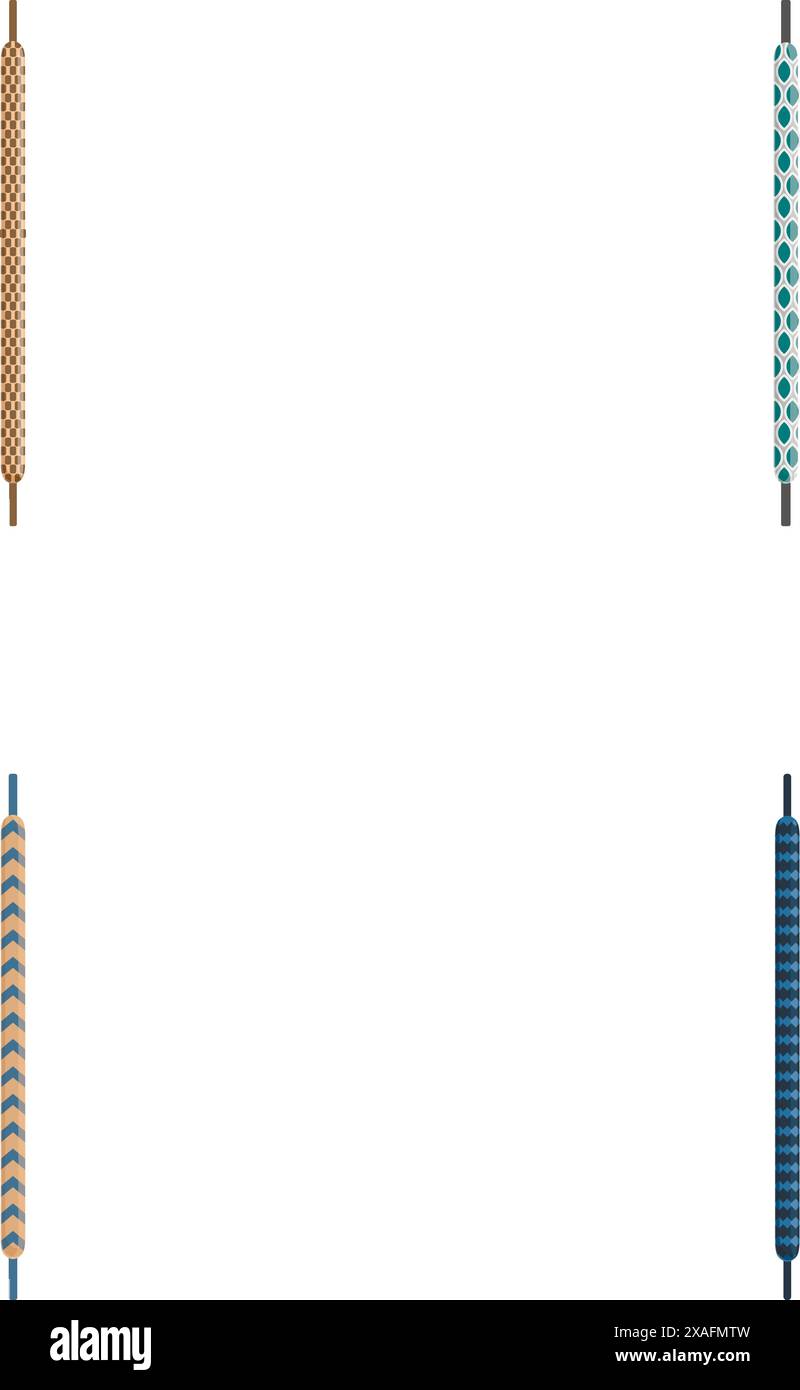 Collection of four vertical rods with different geometric patterns on a ...