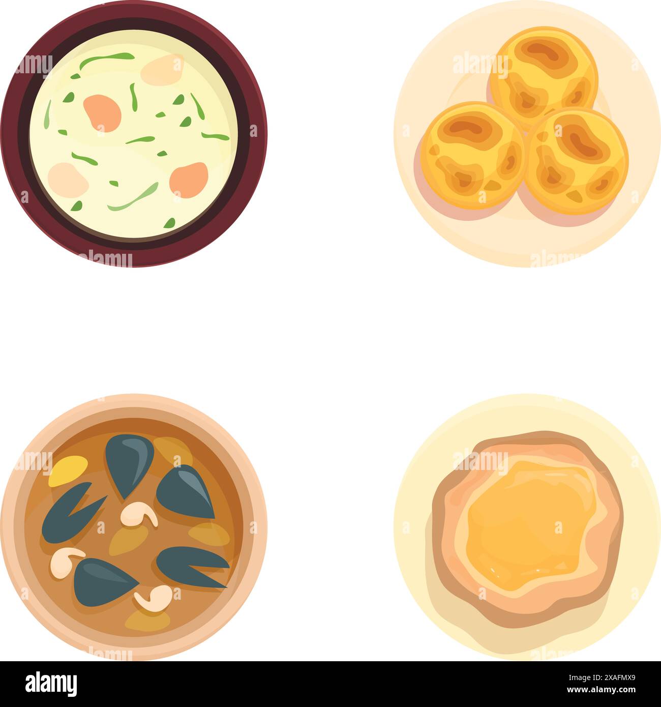 Colorful and appetizing assorted cartoon dishes set with vector ...