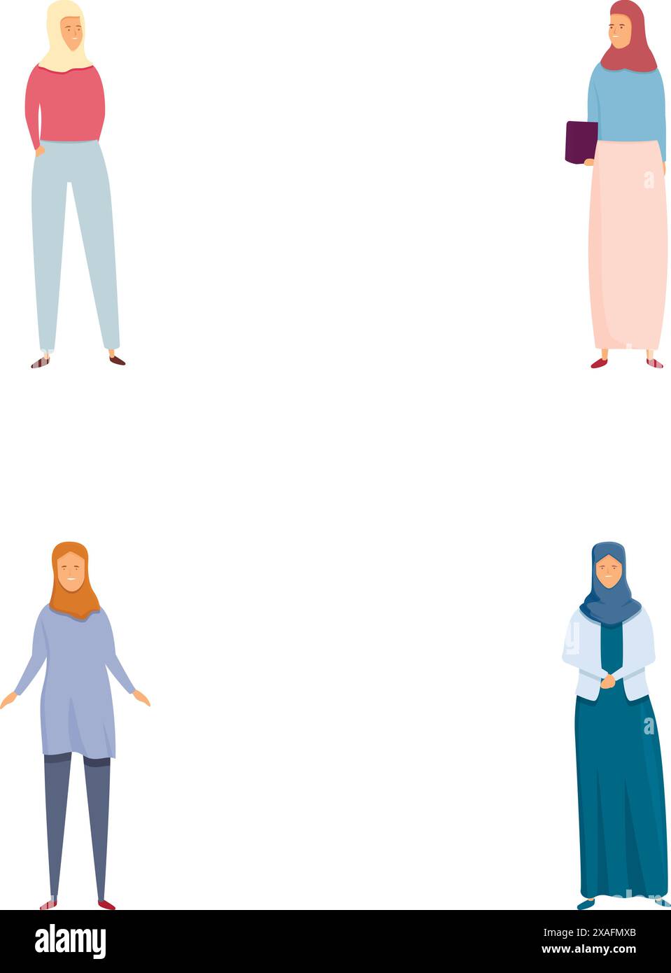 Diverse collection of female characters illustrations in a modern hi ...